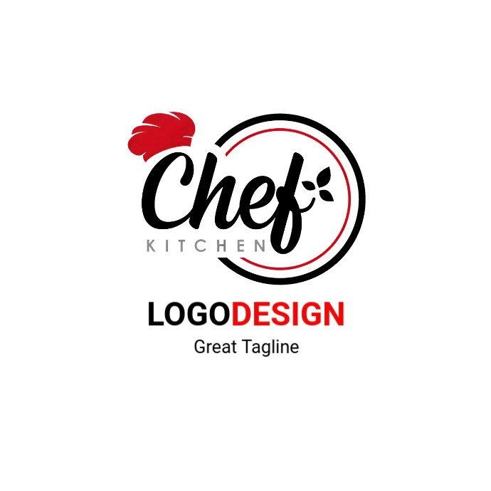 Copy of Chef Kitchen Logo with Red Chef Hat and Leaf Design | PosterMyWall