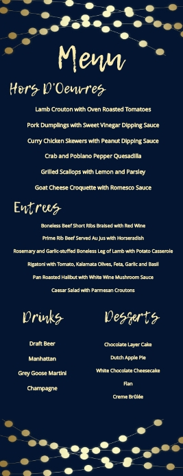 Chic Gold And Navy Corporate Menu Template | PosterMyWall