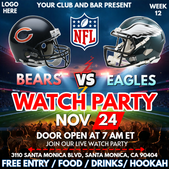 Chicago Bears @ Philadelphia Eagles Instagram Post Template | PosterMyWall