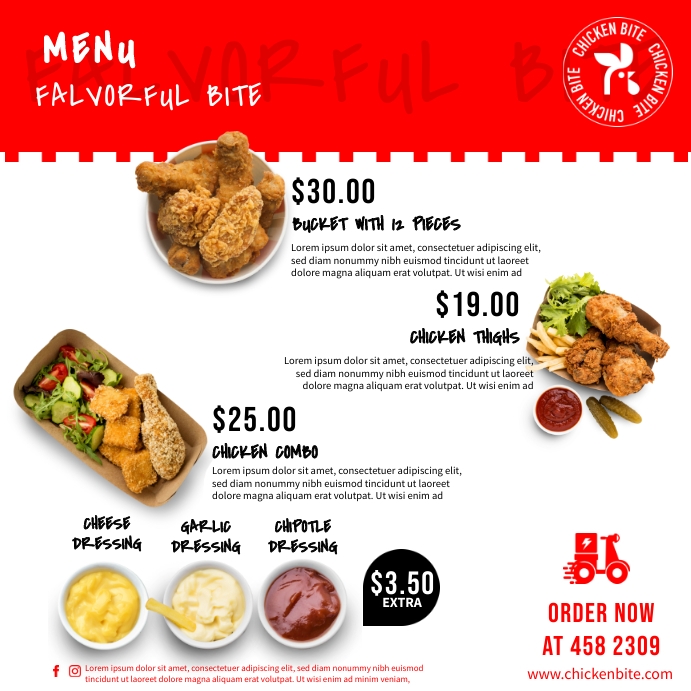 Plantilla de Chicken Bite Menu | PosterMyWall
