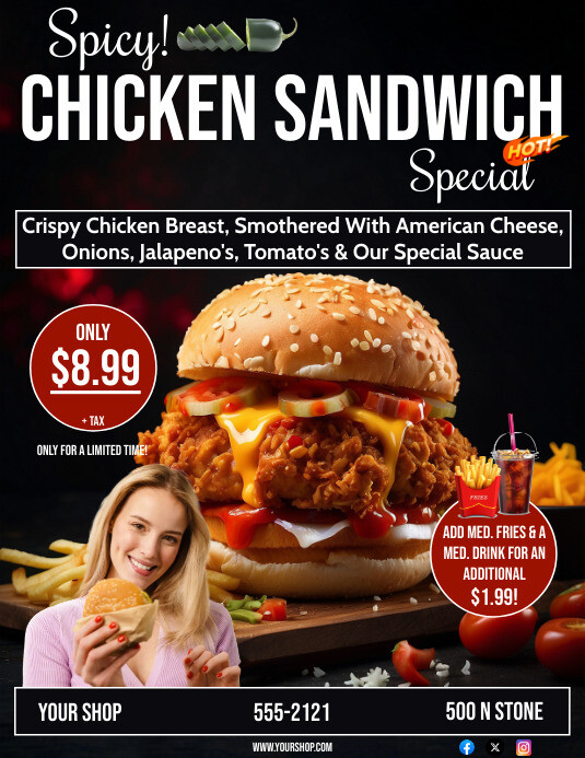 Chicken Sandwich Special Flyer Template | PosterMyWall