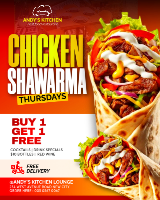 Plantilla de Chicken Shawarma Roll Shawaya Wrap Shawerma Delivery ...