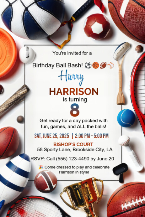 Children's birthday ball theme invitation Template | PosterMyWall