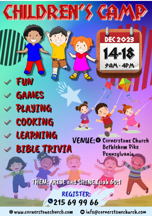 CHILDREN'S CAMP CHURCH KIDS ACTIVITIES FLYER Template | PosterMyWall