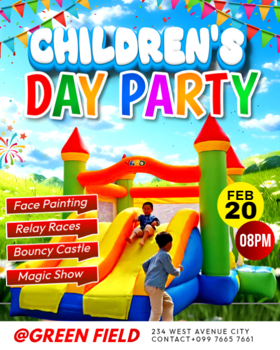 Children's Day kids party family fun day bouncy castle celebration ...