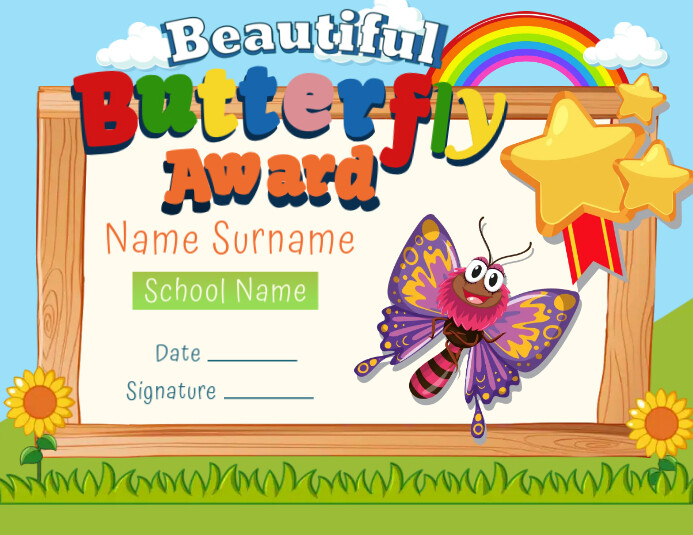 Children Diploma Beautiful Butterfly Flyer Template | PosterMyWall