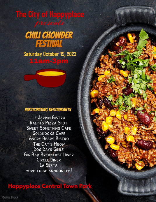 Chili Chowder cook off Fest Event Flyer Template | PosterMyWall