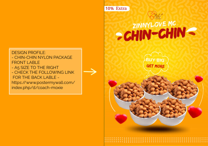 Plantilla de CHIN-CHIN & PEANUT SNACKS PACKAGE LABLE FLYER | PosterMyWall
