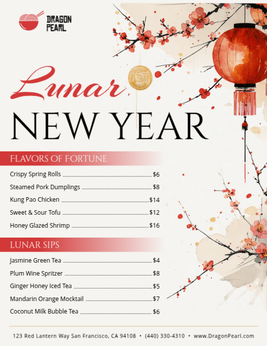 Chinese Lunar New Year Menu Flyer Image Template | PosterMyWall
