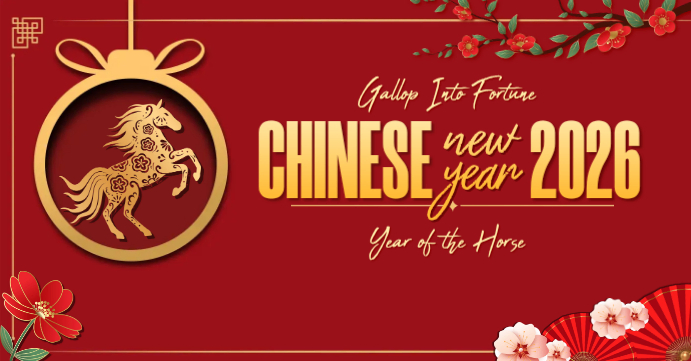 Chinese New Year 2026 Banner Year of the Horse Red Elegant Design ...