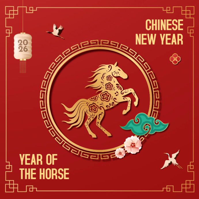 Chinese New Year 2026 Greeting Card Template – Year of the Horse Zodiac ...