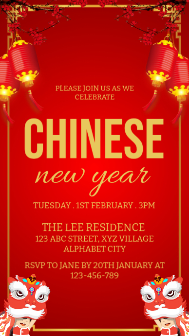 Chinese New Year 2026 Party Instagram Story Template | PosterMyWall