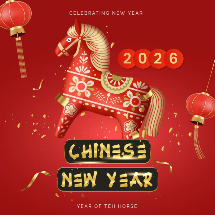 Chinese New Year 2026 Year of the Horse Festive Red Poster with ...