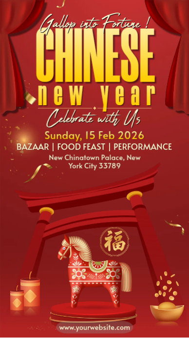 Chinese New Year Festival Event Poster with Chinese Horse Zodiac Sign ...