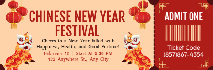 Chinese New Year Festival Ticket Template | PosterMyWall