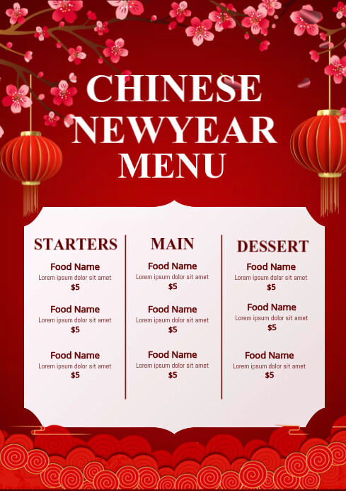 Chinese New Year Menu Template | PosterMyWall