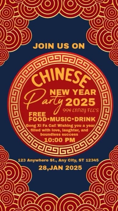 Chinese New Year Party Invitation Card Template Instagram Story ...