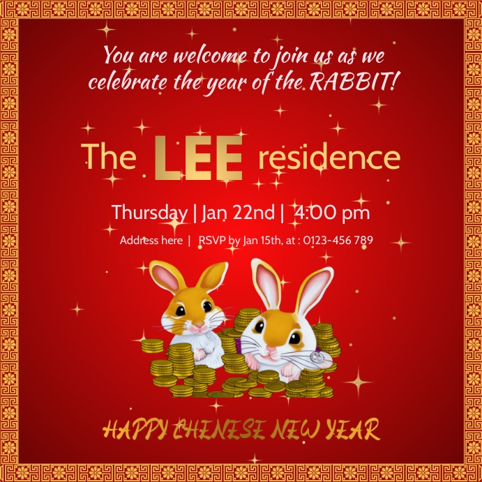 Chinese new year party invitation design Template | PosterMyWall