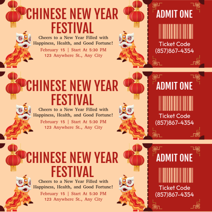 Chinese New Year Ticket Template | PosterMyWall