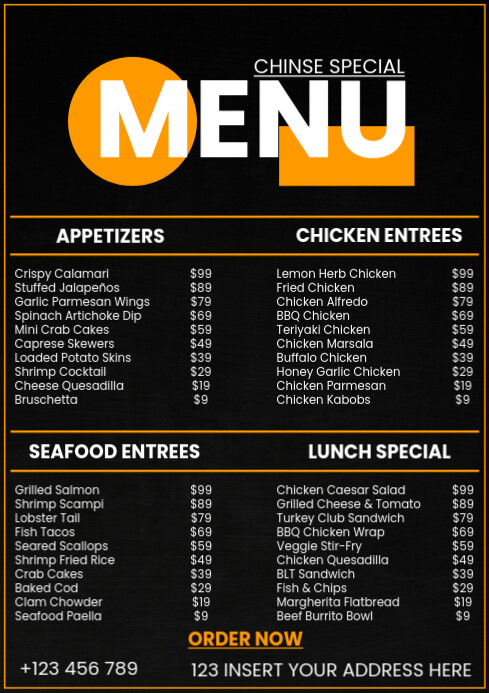 Plantilla de chinese special food menu card template | PosterMyWall