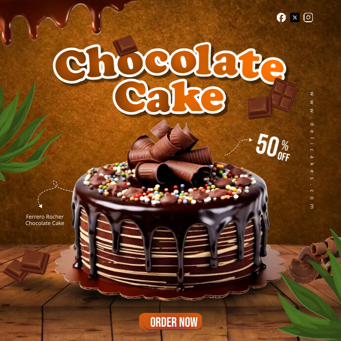 chocolate cake shop instgram post flyer Template | PosterMyWall