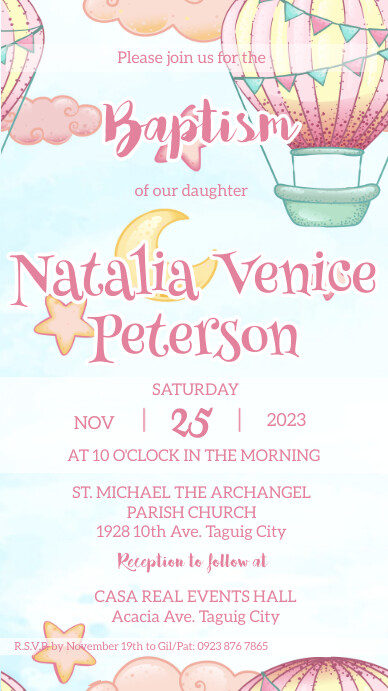 Christening Invitation | hot air ballon insta Template | PosterMyWall