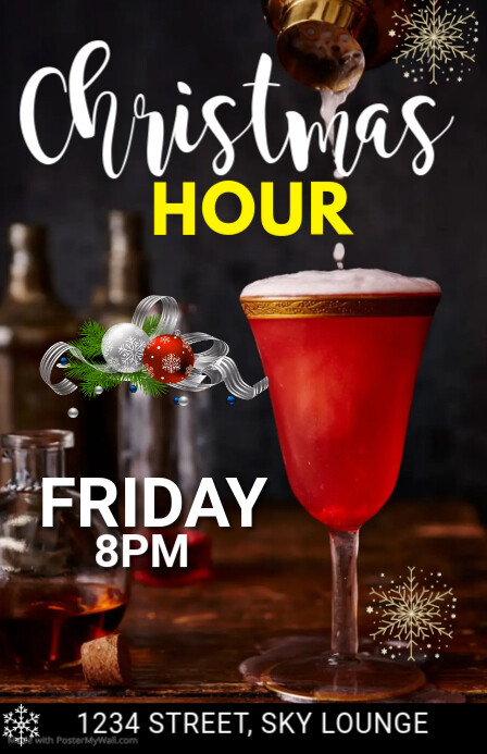 christmas, cocktails, winter, happy hour Template | PosterMyWall
