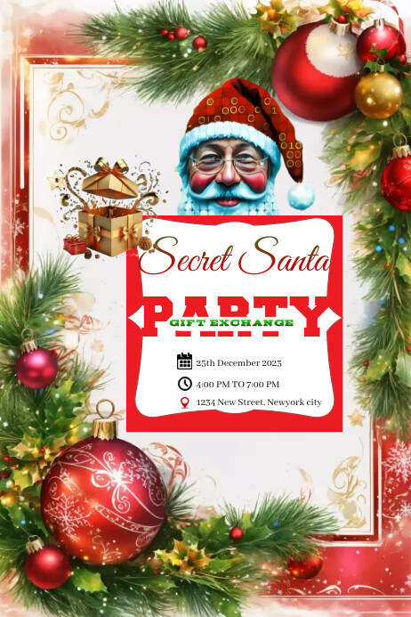 Copy of White background secret santa party template | PosterMyWall