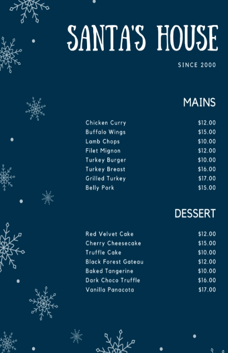 CHRISTMAS AND SANTA MENU TEMPLATE | PosterMyWall