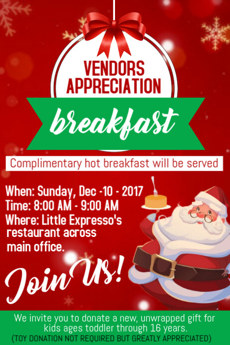 Christmas appreciation breakfast Template | PosterMyWall