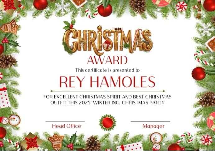 Christmas Award Certificate Template | PosterMyWall