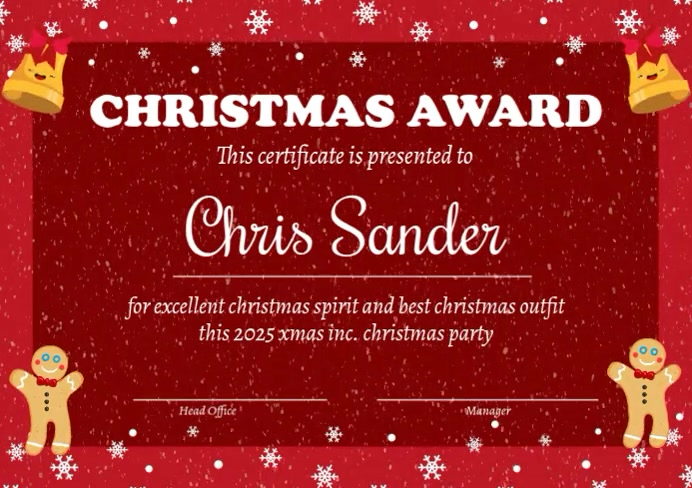 Christmas Award Certificate Layout Template | PosterMyWall