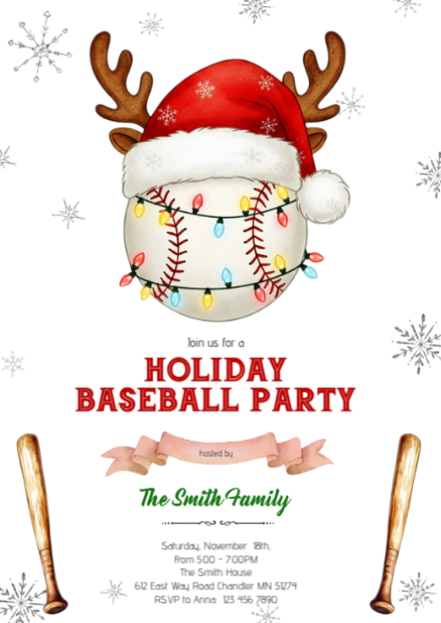 Christmas baseball party invitation Template | PosterMyWall