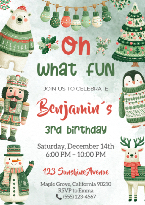 Christmas Birthday Invitation, Oh What Fun Christmas Birthday ...