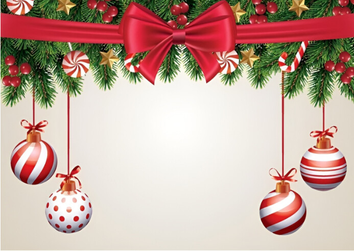 Christmas Border with Red Ribbon and Ornaments Template | PosterMyWall