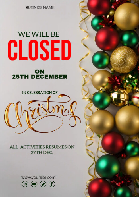 Christmas business closed announcement Template | PosterMyWall