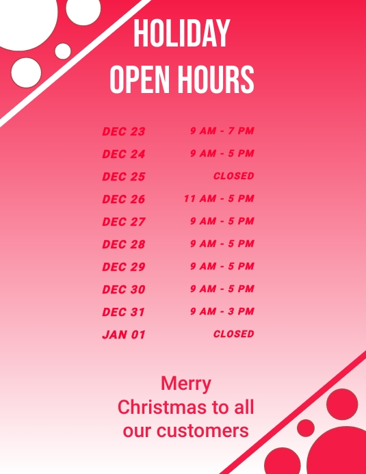 Christmas Business hours Template | PosterMyWall
