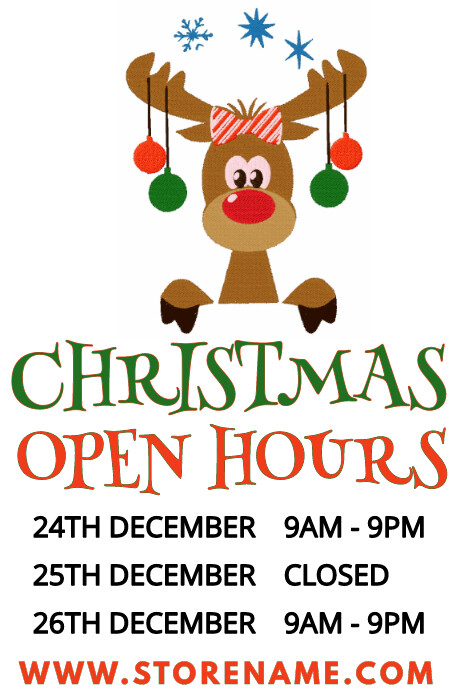 Christmas Business Open Hours Door Template | PosterMyWall
