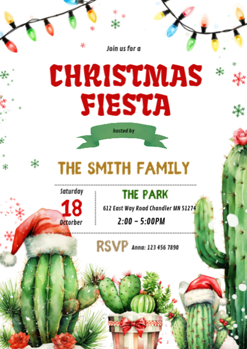 Christmas Cactus Fiesta invitation Template | PosterMyWall