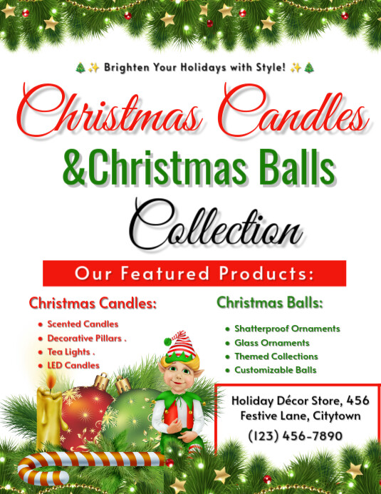 Christmas Candles and Christmas Balls flyer Template | PosterMyWall