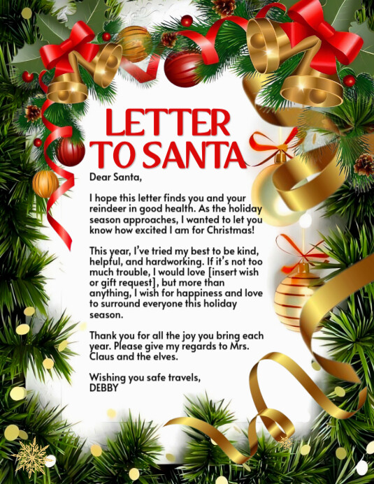 Christmas Card and Letter to Santa white Flyer (us letter) Template ...