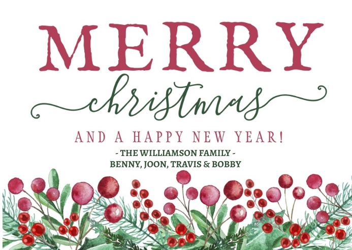 Copy of Christmas Card Red Berries and Fancy Script | PosterMyWall