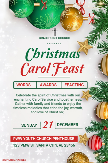 Christmas Carol Feast Flyer | Church Youth Event Printable Template ...