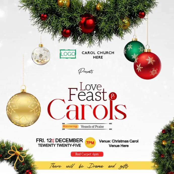 Plantilla de Christmas Carol Service And Love Feast Video Template ...