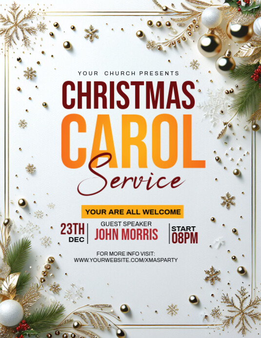 Christmas Carol Service Flyer (us Letter) Template | PosterMyWall