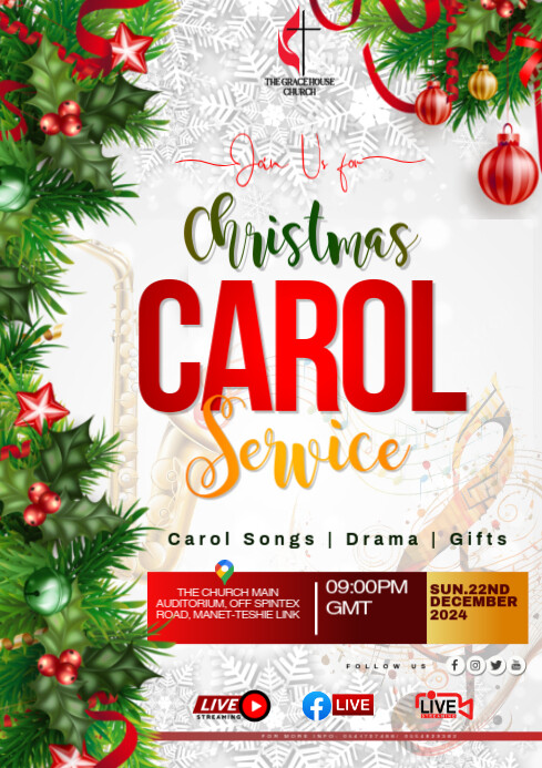 Copy of Christmas Carol Service Invitation Template A4 | PosterMyWall