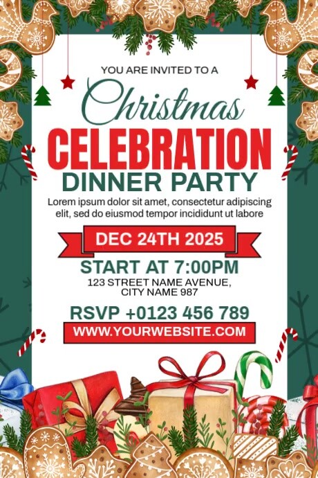 Christmas Celebration Dinner Party Template | PosterMyWall