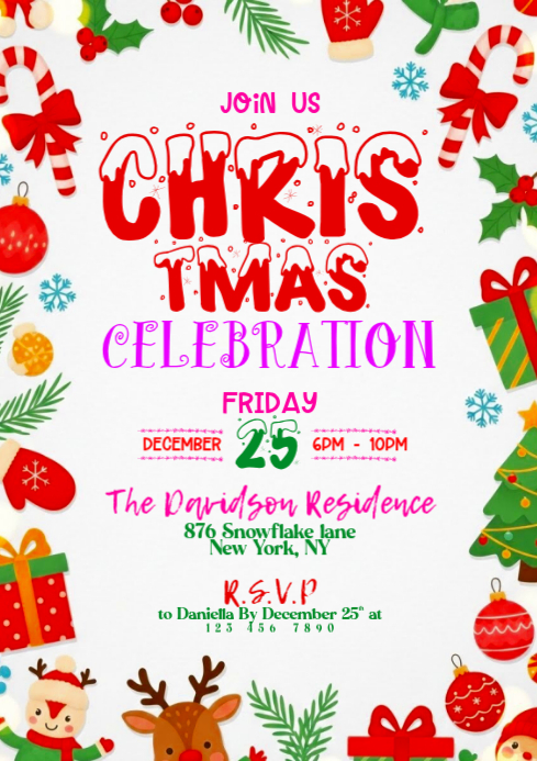Christmas Celebration Family Party Invitation Template | PosterMyWall