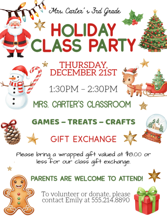 Christmas Classroom Party Invitation Template | PosterMyWall
