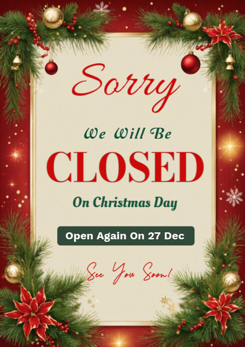 Christmas closed template | PosterMyWall